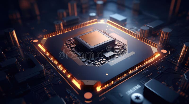 On-board Processor with Luminous Elements Stock Image - Image of chip ...