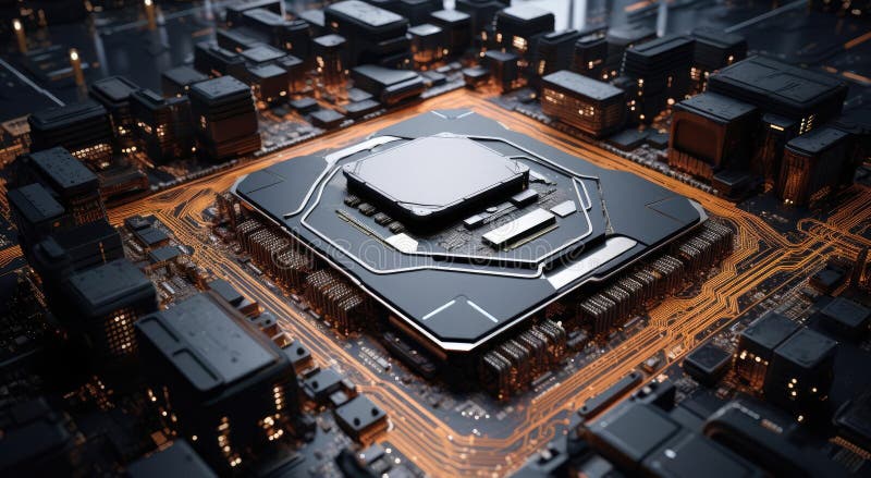 On-board Processor with Luminous Elements Stock Illustration ...