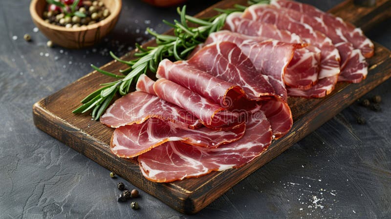 Board with Raw Dry Cured Ham Cut into Thin Slices. Generative Ai Stock ...