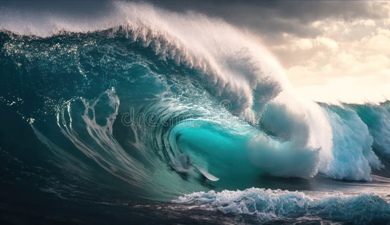 Board without a Surfer Inside a Big Wave in the Ocean. Life Insurance ...