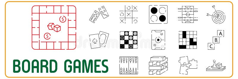 Board and Table Game Linear Icons Set. Vector Fun Symbols Stock Vector ...