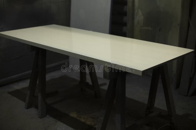Board on Table. White Board in Carpentry Workshop Stock Photo - Image ...