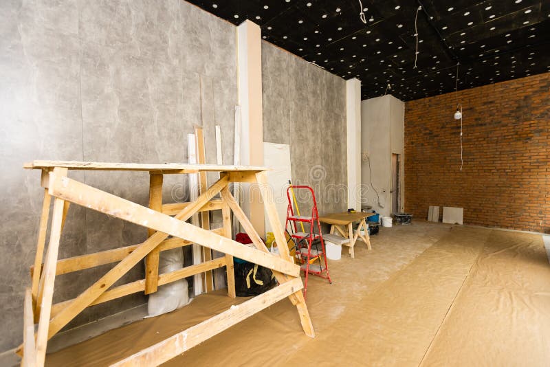 Board Wall Interior Decoration of Home at Construction Site with Copy ...