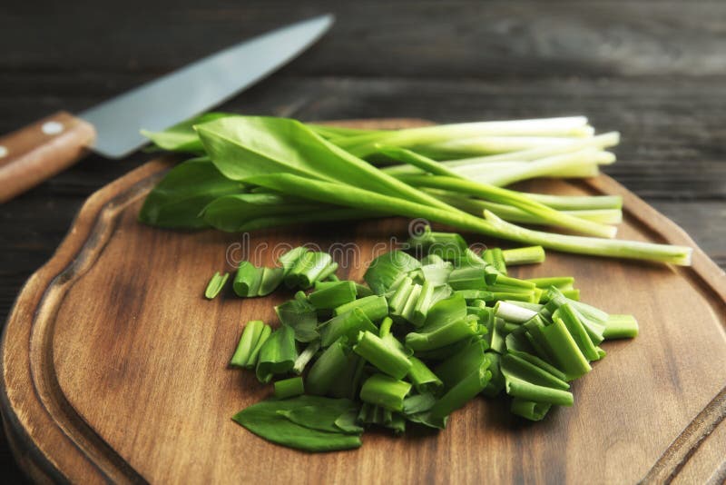 Board with Wild Garlic or Ramson on Table Stock Image - Image of cook ...