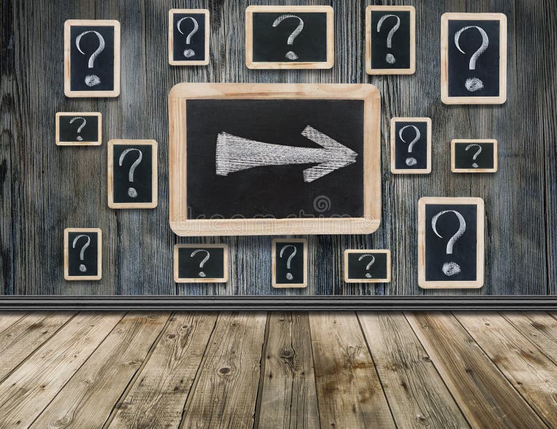 Board on a Wooden Wall with a Chalk Drawing of a Question Mark Stock ...