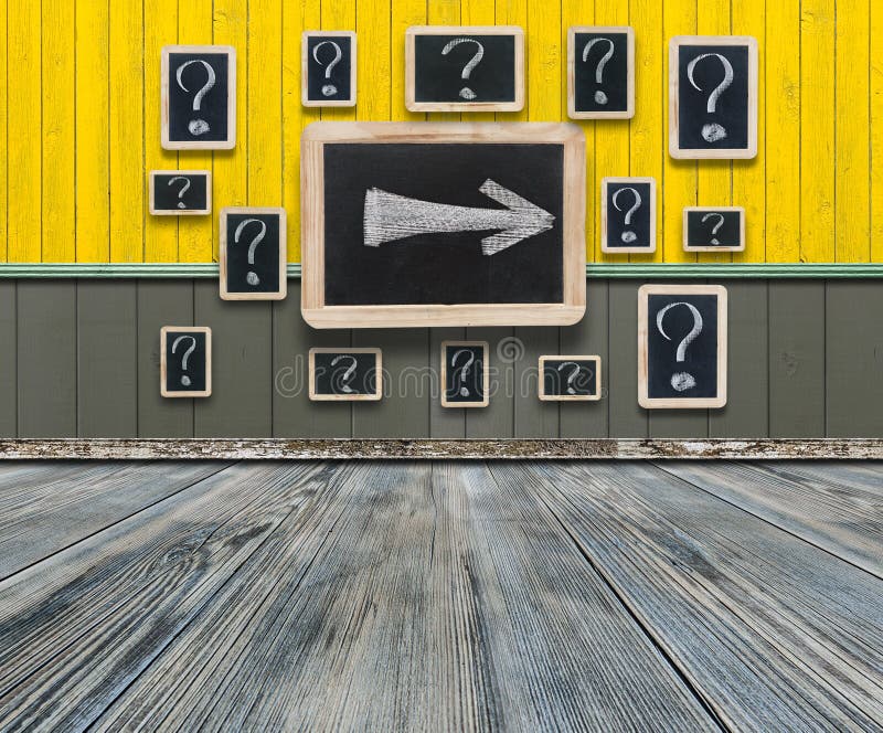 Board on a Wooden Wall with a Chalk Drawing of a Question Mark Stock ...