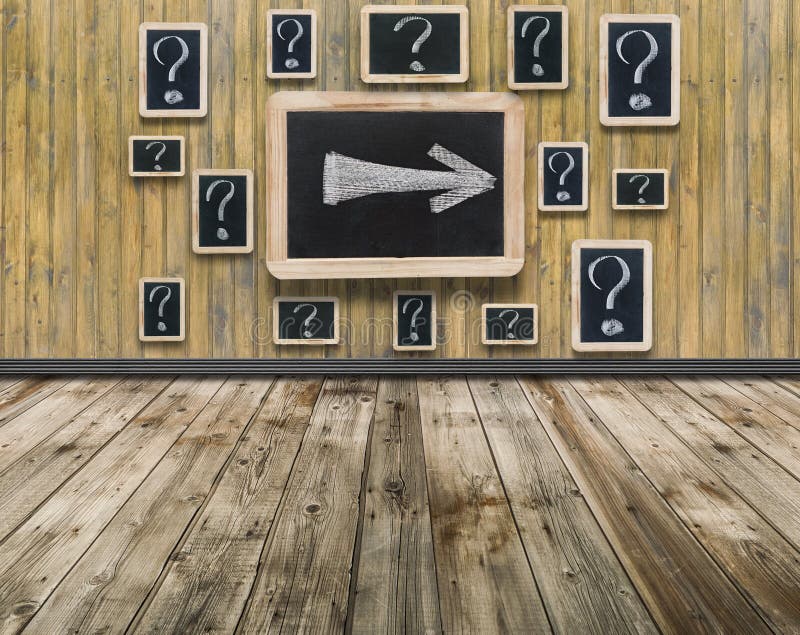 Board on a Wooden Wall with a Chalk Drawing of a Question Mark Stock ...