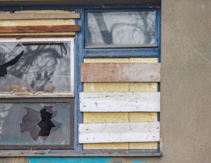 Boarded up Broken Windows stock photo. Image of shuttered - 379280238