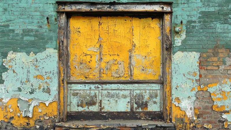 A Boarded Up Window on a Brick Wall with Peeling Paint Stock ...