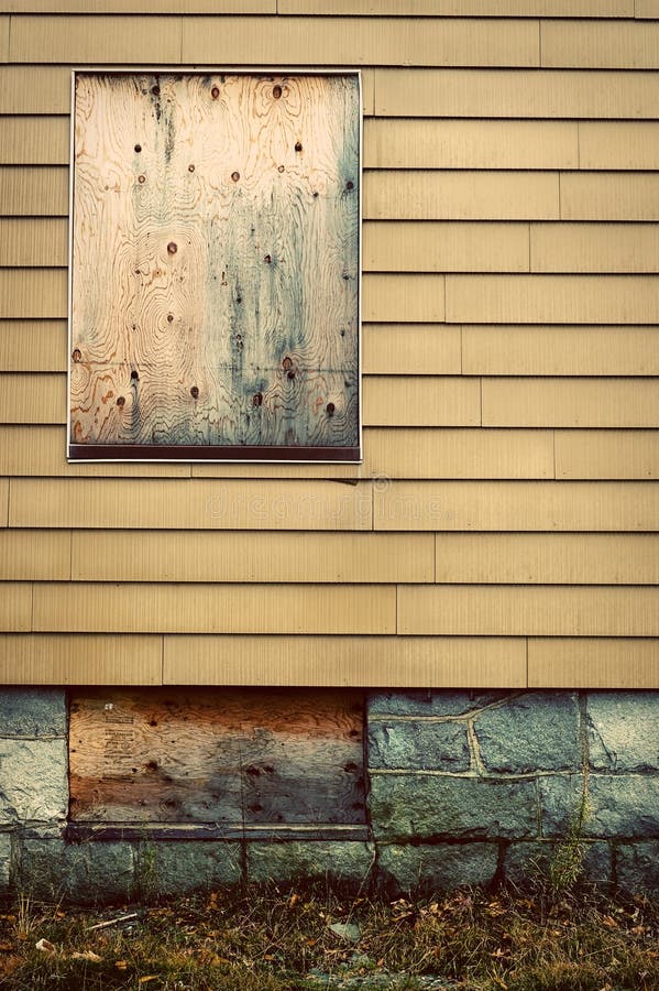 Boarded Up Windows in Abandoned House Stock Image - Image of yellow ...