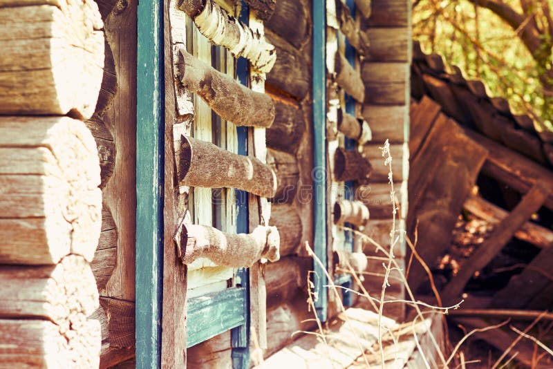 Boarded-up Windows of an Old Wooden House Stock Image - Image of ...