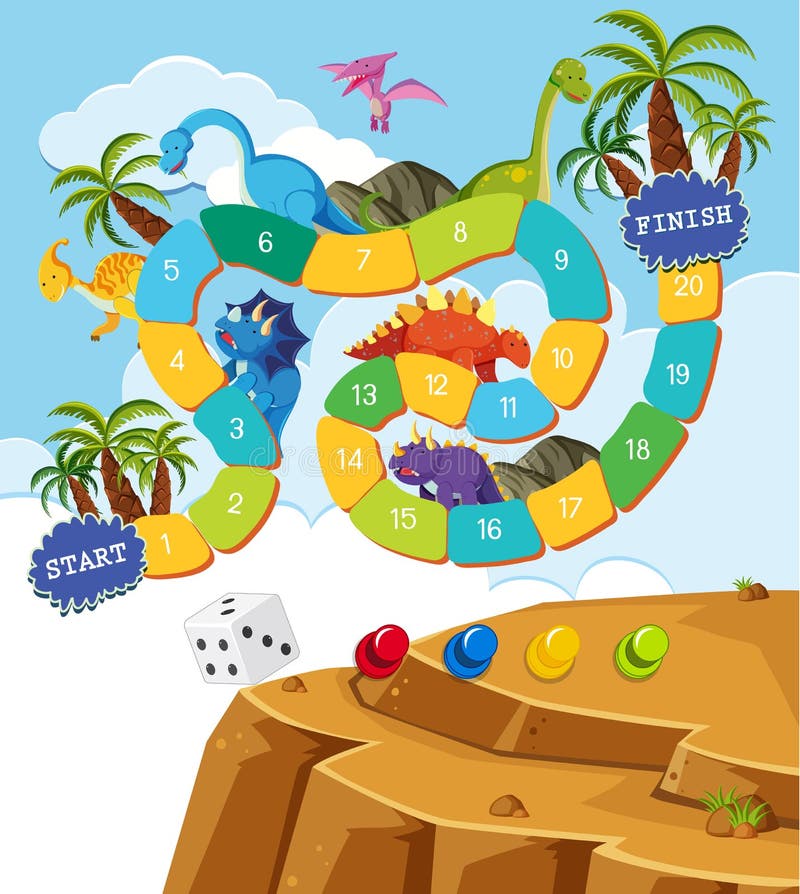 Boardgame Design Template with Dinosaurs Stock Vector - Illustration of ...