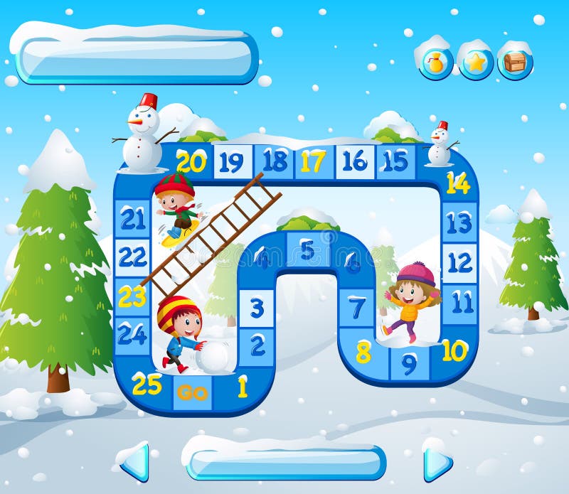 Boardgame Template with Kids Playing in Snow Stock Vector ...