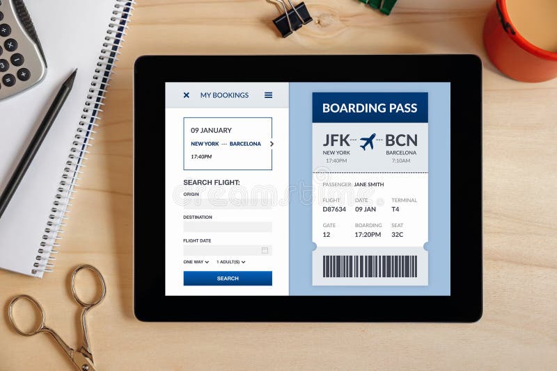Boarding Pass Concept on Tablet Screen with Office Objects Stock Image ...