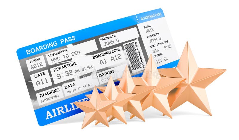 Boarding Pass Ticket with Five Golden Stars. 3D Rendering Stock ...