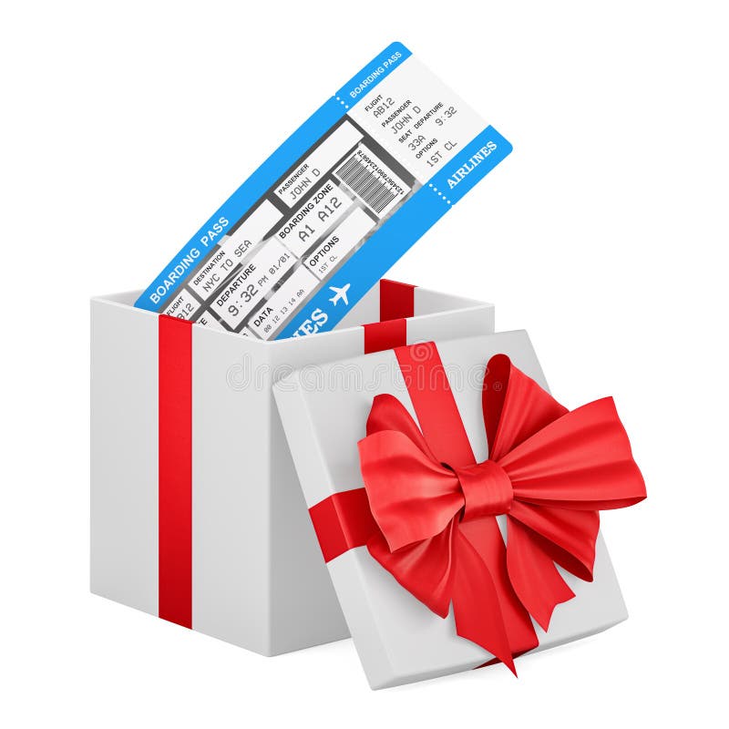 Boarding Pass Ticket Inside Gift Box, Gift Concept. 3D Rendering Stock ...