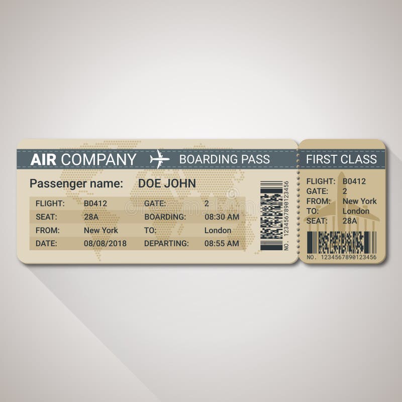 Boarding Pass Ticket Template for a Plane with Passenger Name and ...