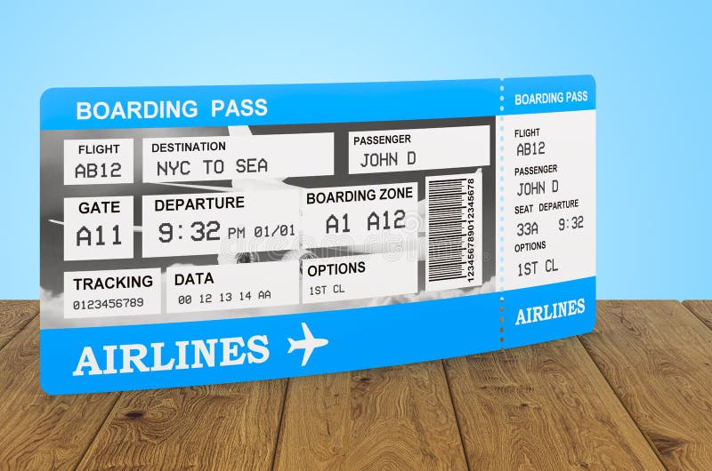 Boarding Pass Ticket on the Wooden Table, 3D Rendering Stock ...