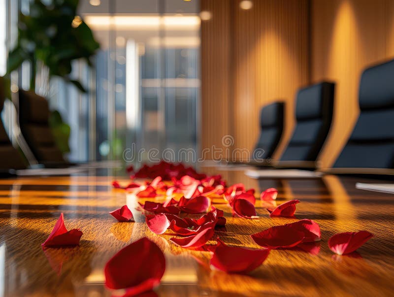 A Boardroom Meeting with Flower Petals on the Table Stock Illustration ...