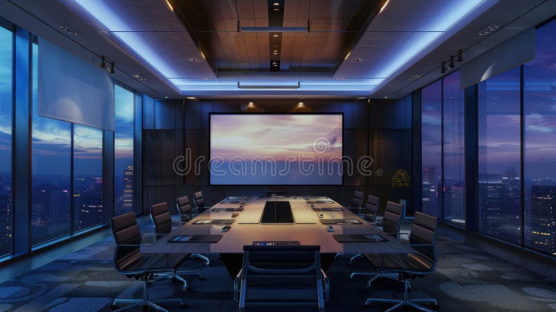 A Boardroom with a Projector Screen and Conference Phone Stock ...