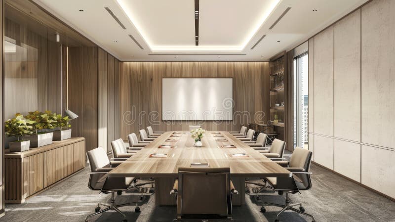 The Boardroom Table is Modern, Sleek, and Has an Empty Chair in Place ...