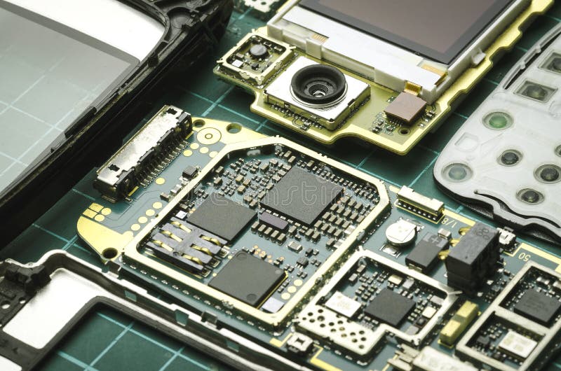 Boards of Disassembled Old Mobile Phone with Semiconductor Elements ...