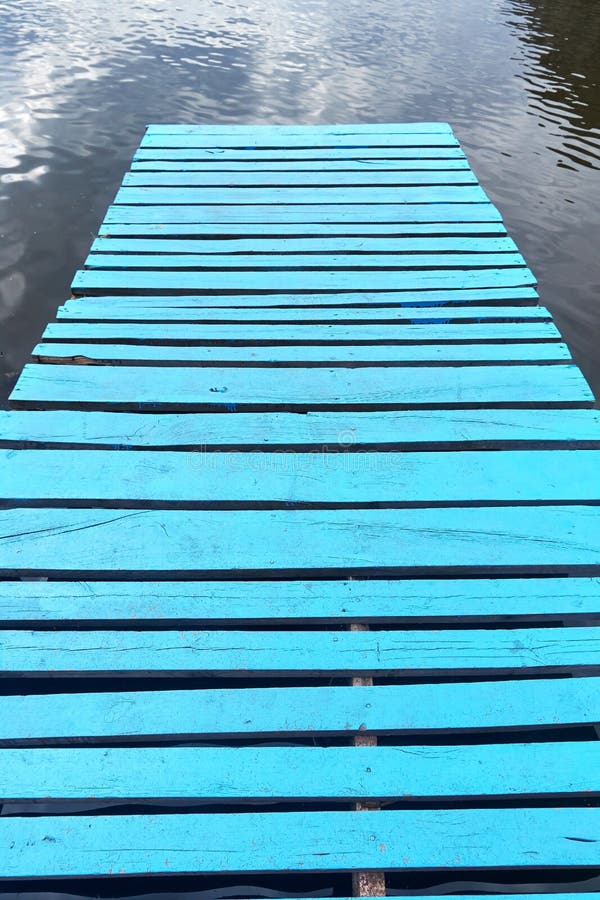 Boards of Pier on the Lake Painted in Blue Stock Photo - Image of ...