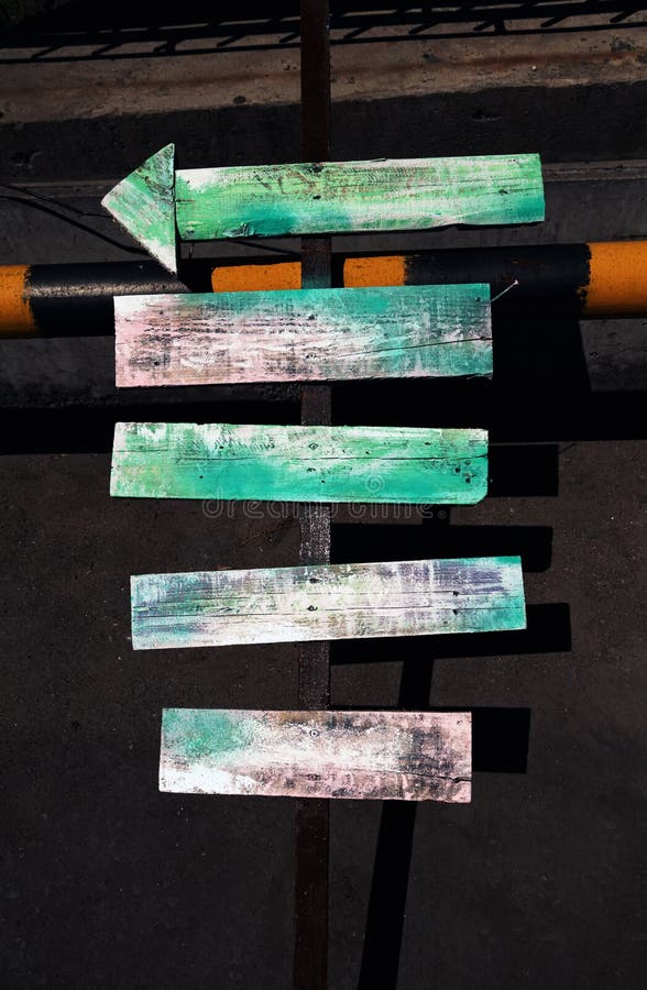 5 Boards on a Wooden Pointer Post with Empty Space for Text Stock Image ...