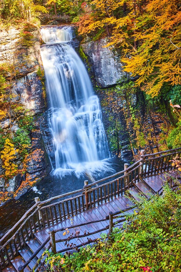 Boardwalk Along Viewing Cliffs of Stunning Waterfall Surrounded by Fall ...