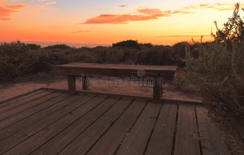 Boardwalk Bench at Crystal Cove Beach at Sunset Stock Image - Image of ...