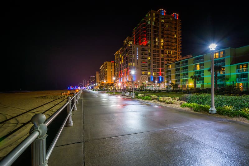 Highrise Hotels on the Oceanfront at Night, in Virginia Beach, V ...
