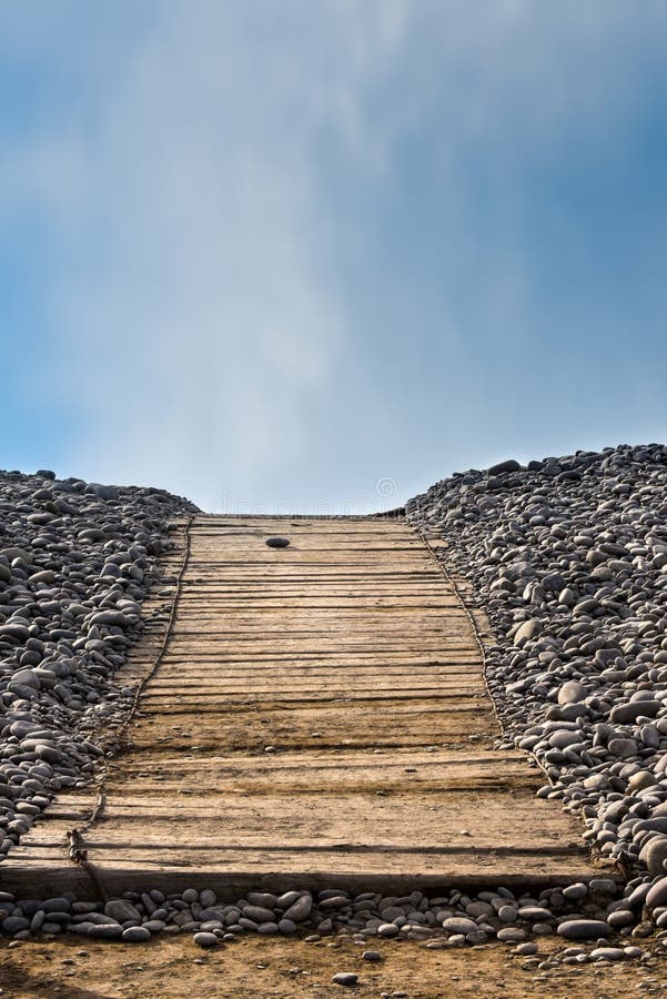 Boardwalk Pathway To a Sandy Beach in Summer with Blue Sky Stock Photo ...