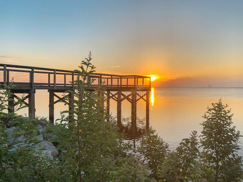 Boardwalk on River at Sunrise Stock Photo - Image of morning, dawn ...