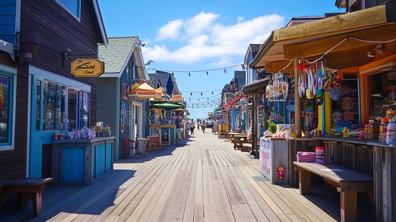 A Boardwalk with Small Shops Selling Souvenirs, Snacks, and Ice Cream ...