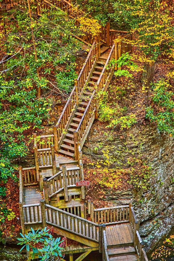 Boardwalk Staircase Leads Up through Cliffs with Fall Leaves and ...