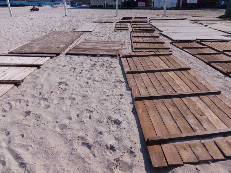 Boardwalk Terrace of Wood on the Beach on a Sunny Day Stock Photo ...