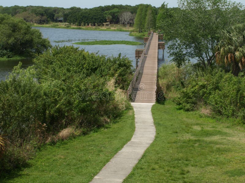 Boardwalk To the Bridge Crossing the Water Stock Image - Image of break ...