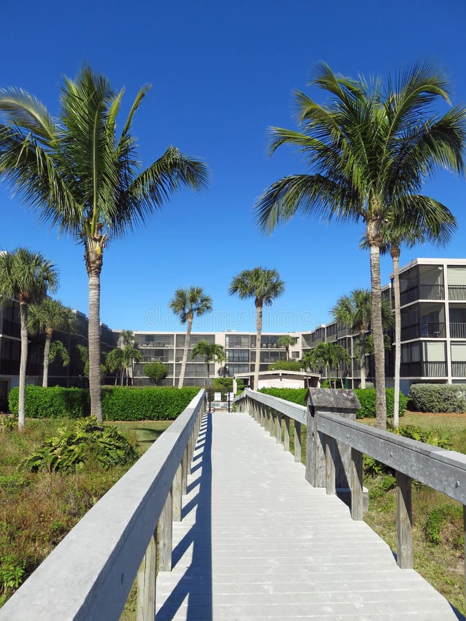 Boardwalk To Ocean from Beachfront Condominium Stock Photo - Image of ...