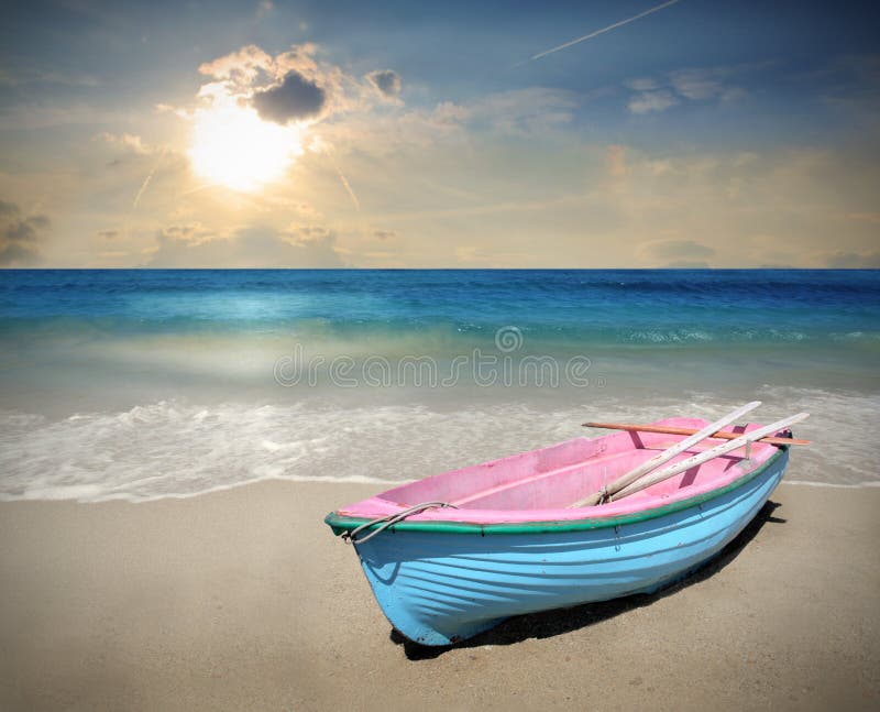 Row boat on beach stock photo. Image of empty, sand, boat - 31450518