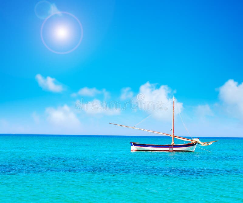 Boat alone in the sea stock photo. Image of ocean, italy - 57697510