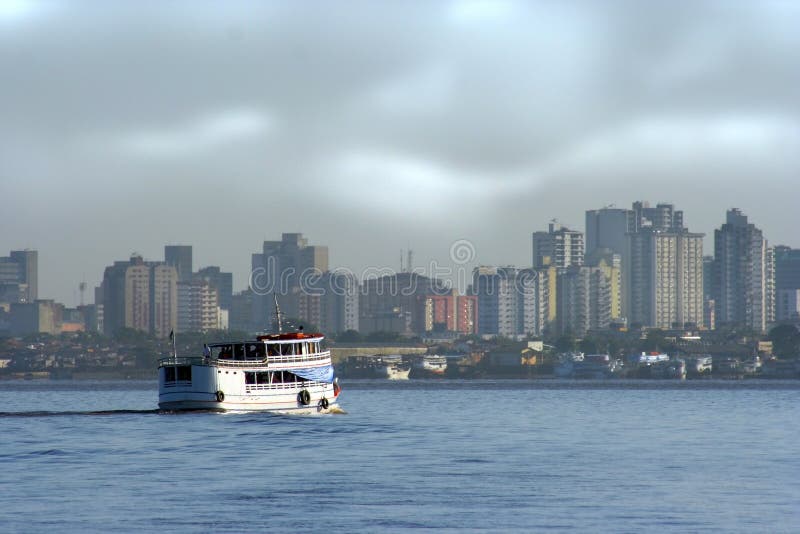 Boat in Amazon river stock photo. Image of architecture - 37688946