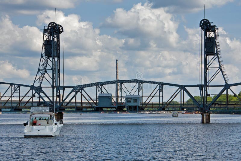 Boat Approaching Lift Bridge Editorial Photo - Image of america, lift ...