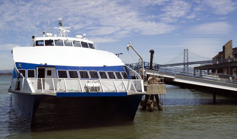 Ferry Boat in Dock and Bay Bridge San Francisco Stock Photo - Image of ...