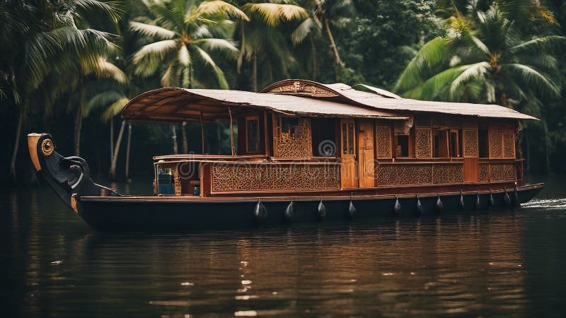 Boat on the Beach House Boat in Back Waters Stock Illustration ...