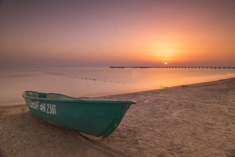 Boat on the Beach at Sunset Editorial Stock Image - Image of calm ...