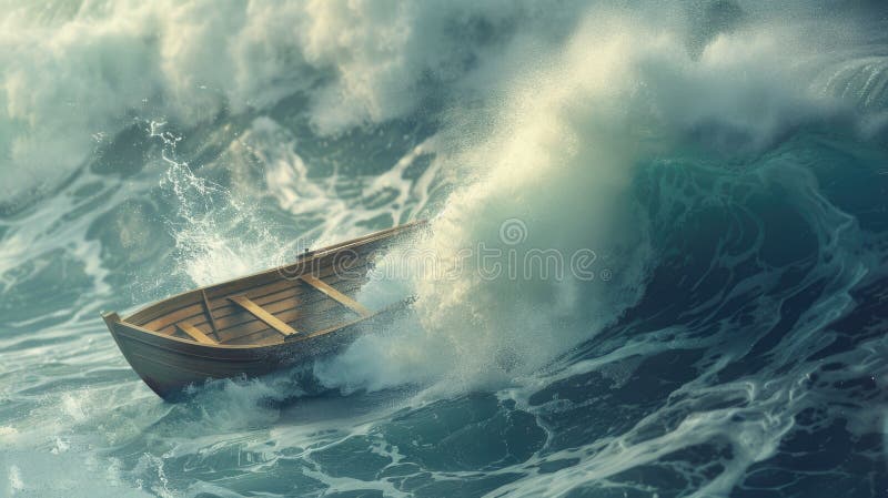 A Boat is Being Tossed Around in a Rough Sea Stock Image - Image of ...