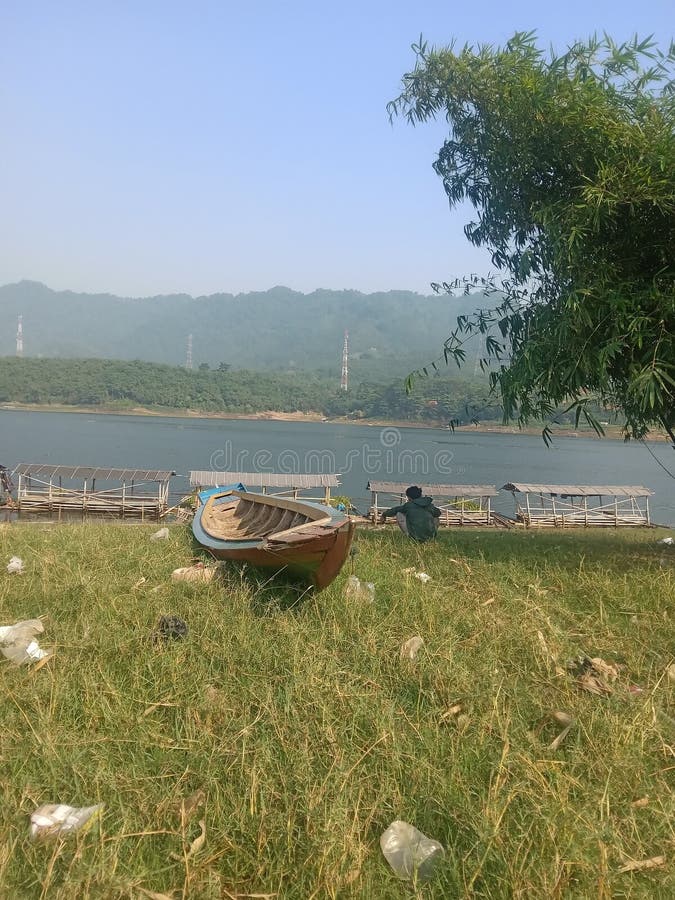 Broken Boat between Mountains and River Scenery Stock Photo - Image of ...