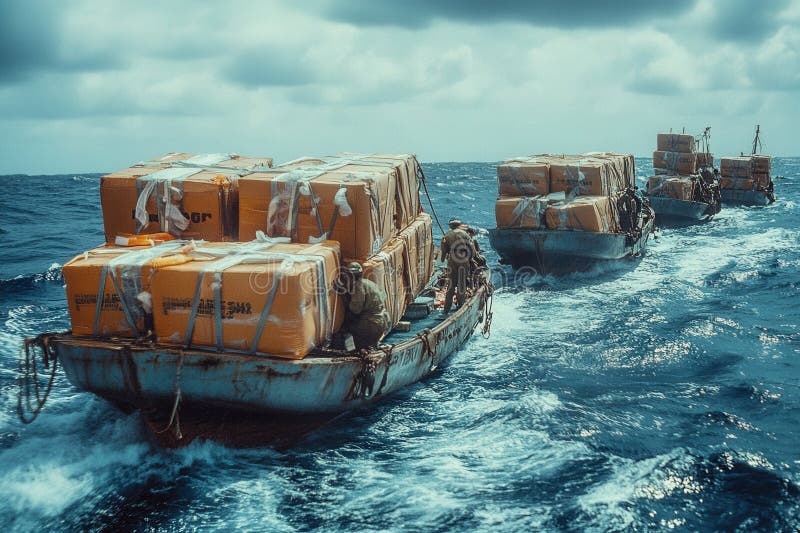 A Boat is Carrying a Large Number of Boxes Stock Image - Image of boat ...