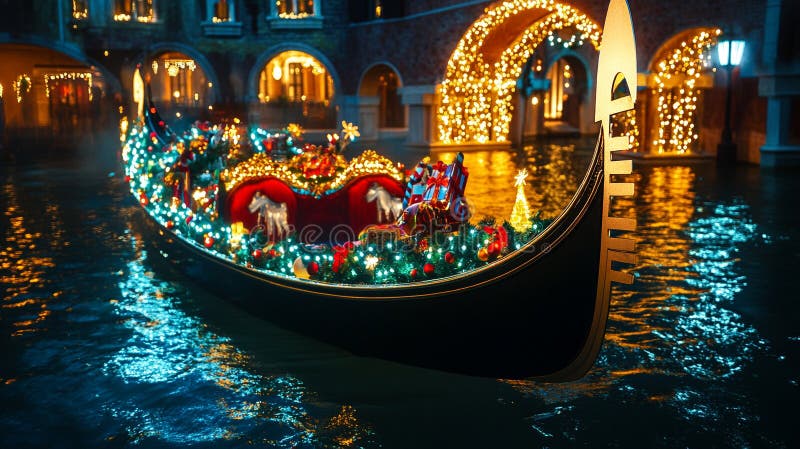 A Boat with a Christmas Tree on it is Floating on a River Stock ...