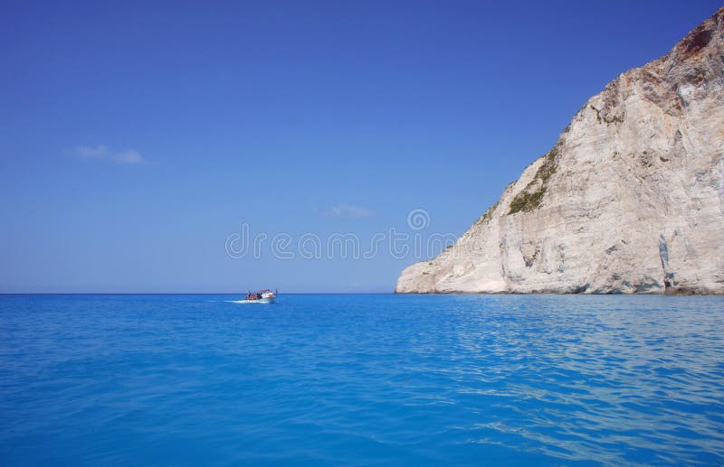 Boat at Cliff Face on Zakynthos Island Stock Photo - Image of greek ...
